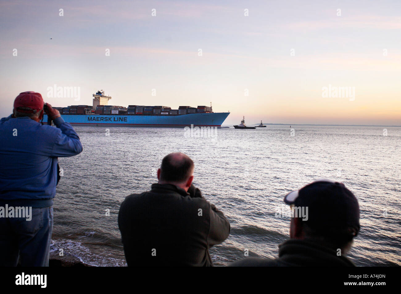 The container ship Emma Maersk arriving to Felixstow under the watchful ...