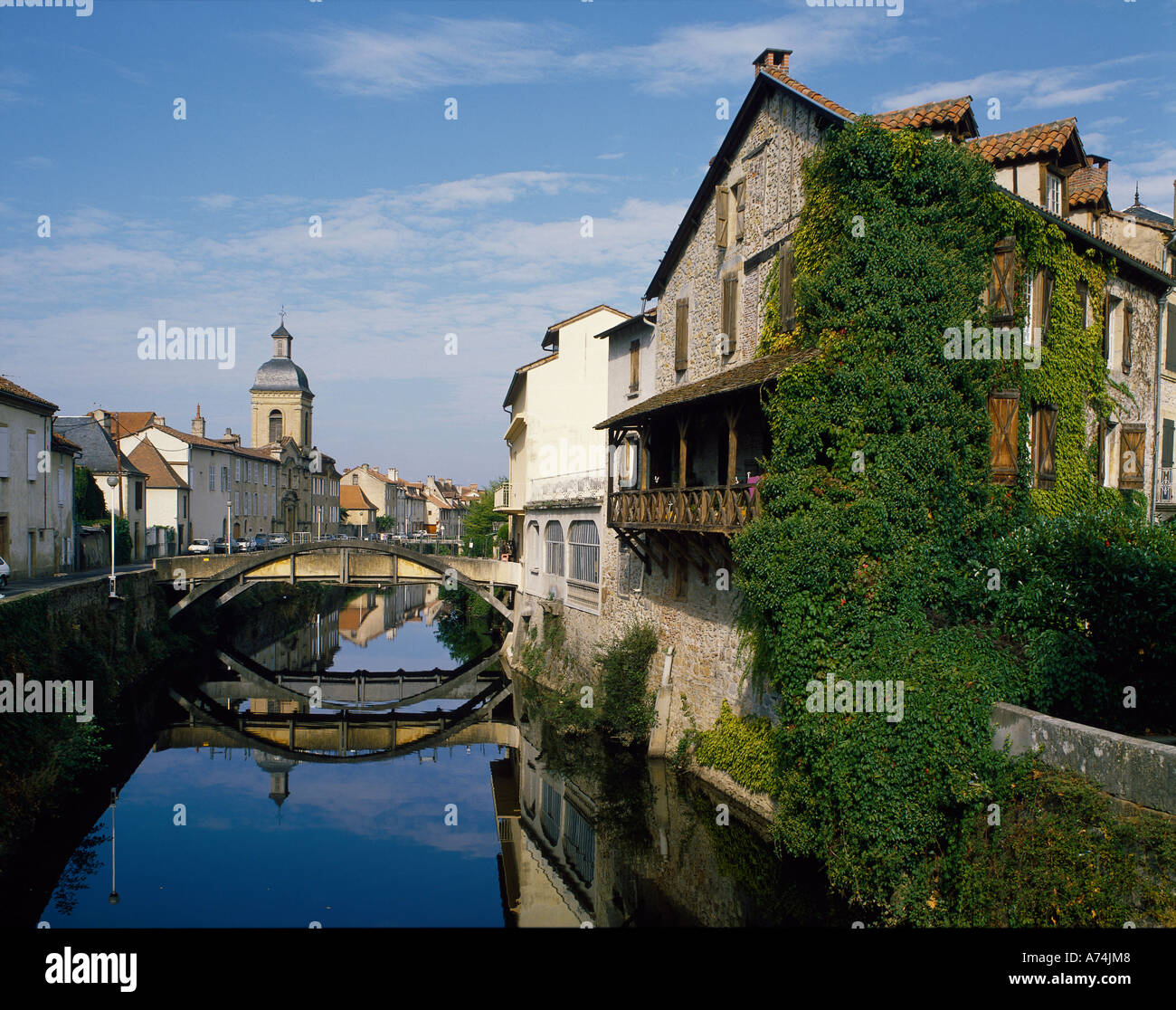 Medieval town on the River Bave Bridge Waterfront buildings Stock Photo ...