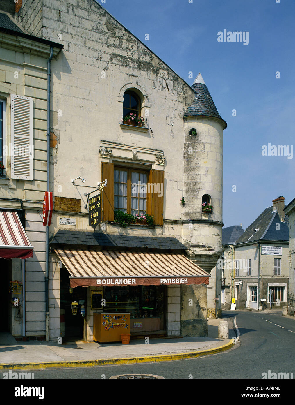 Town Bakery shop Boulanger Old building Corner tower Stock Photo - Alamy