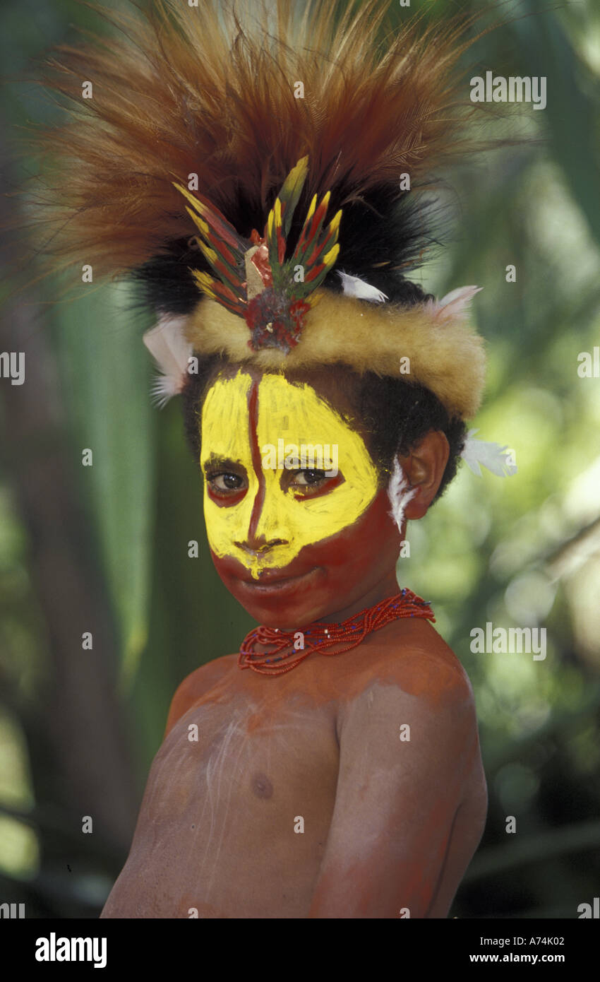 Asia, Papua New Guinea, Highland territory. Huli Young Huli boy Stock ...
