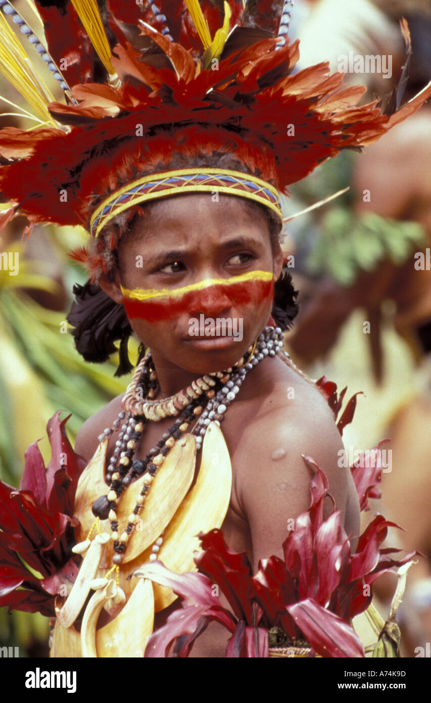 Asia, Papua New Guinea. Mount Hagen cultural show. Young Simbu girl ...