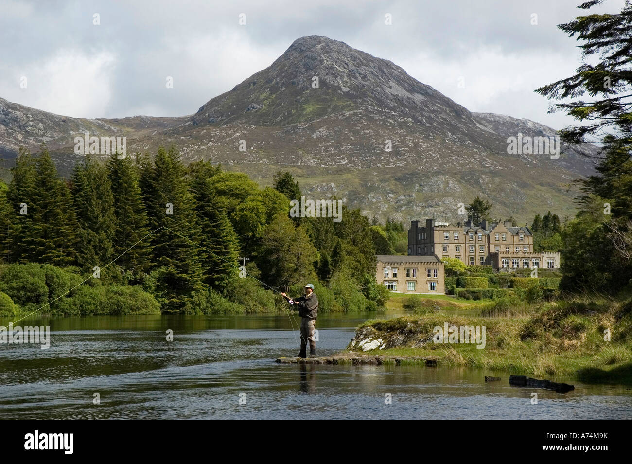 IRELAND County Galway Connemara area Fishing near Ballynahinch Castle ...