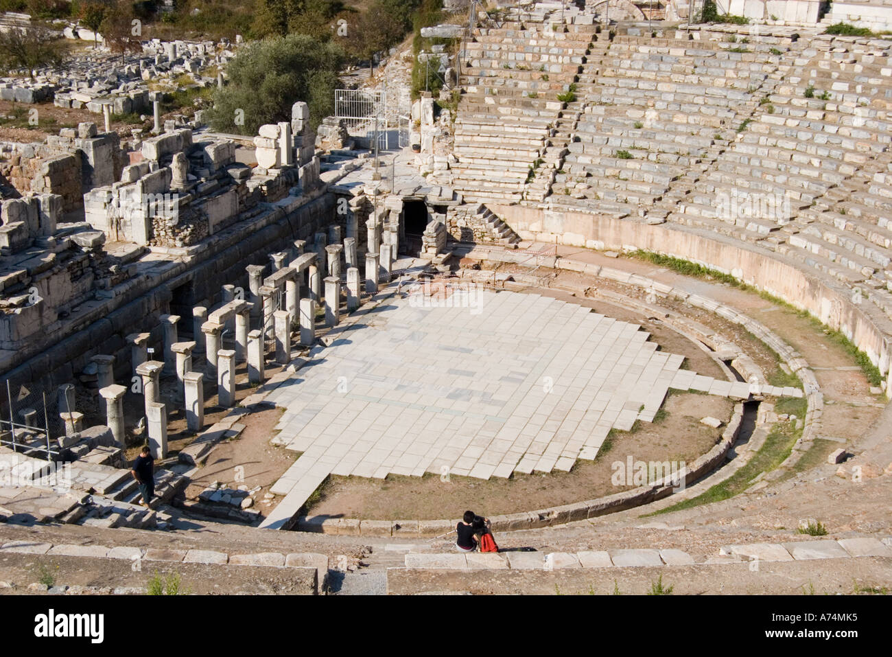 Historic Roman ruins shoiwng the Great Theatre at Ephesus Turkey Stock ...