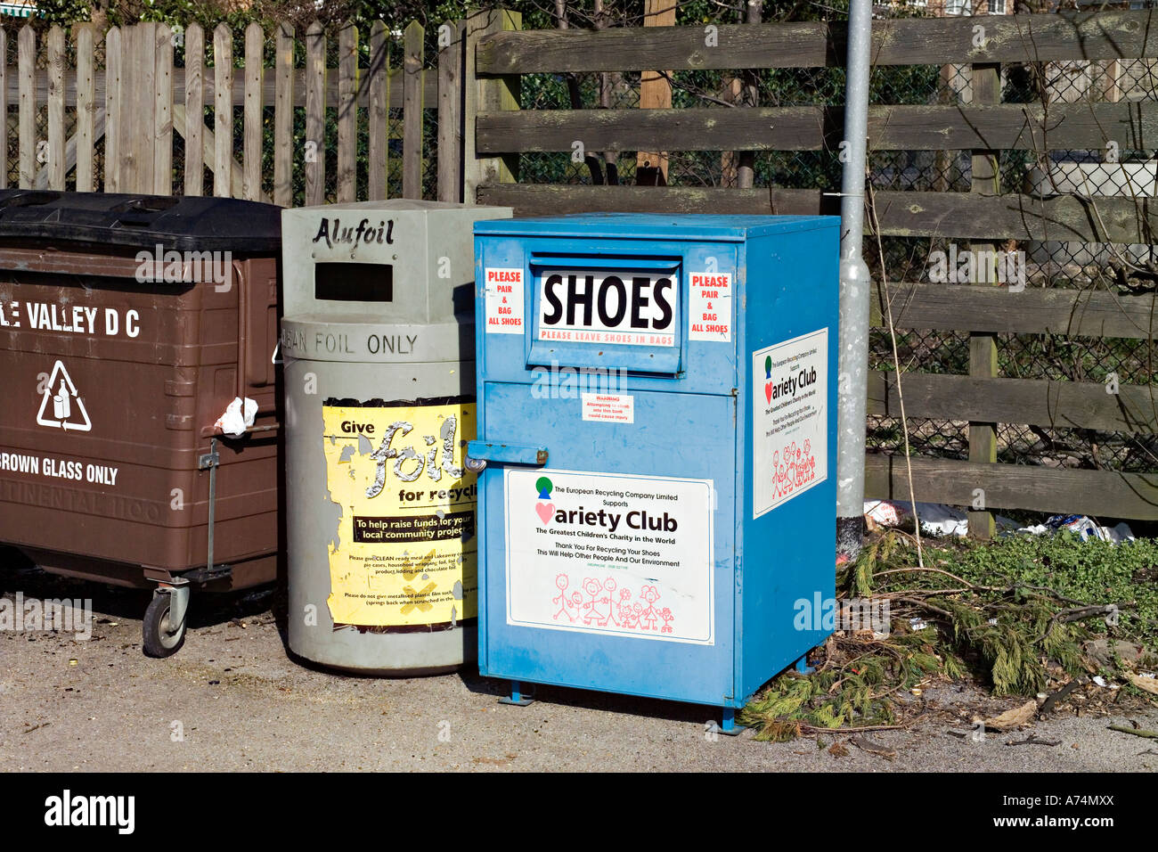 Shoe Recycling Container Stock Photo - Alamy