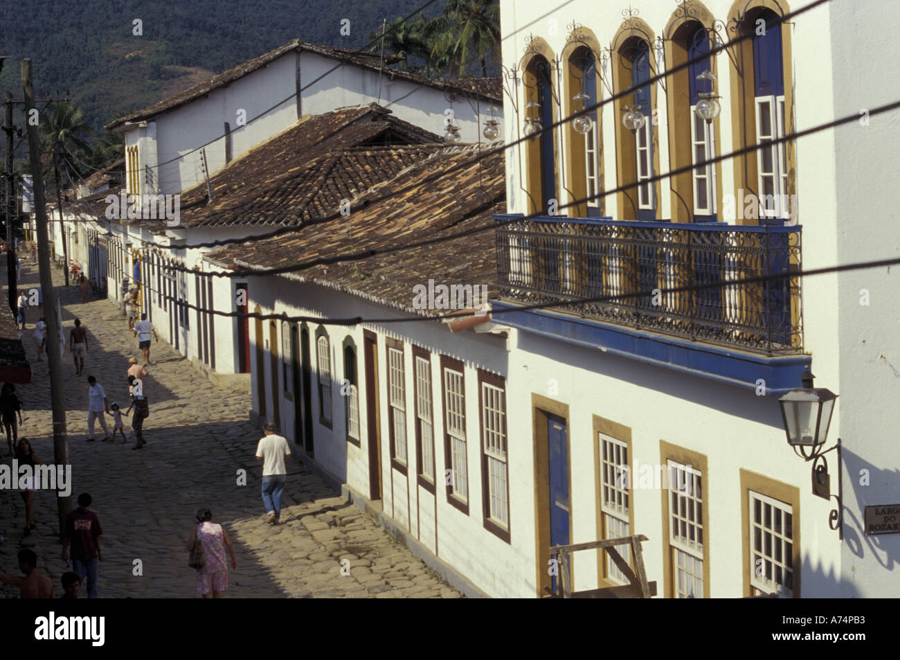 South America, Brazil, Parati. Paved street and old buildings Stock ...