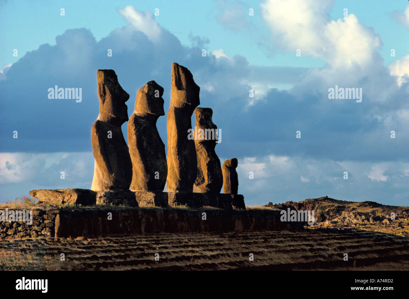 South Pacific, Easter Island, Giant stone monoliths known as Moai Stock ...
