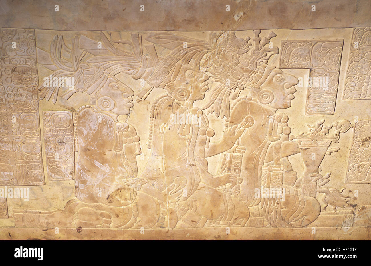 Mexico, Chiapas, Palenque. Mayan stucco relief in the Palace; Palenque ...