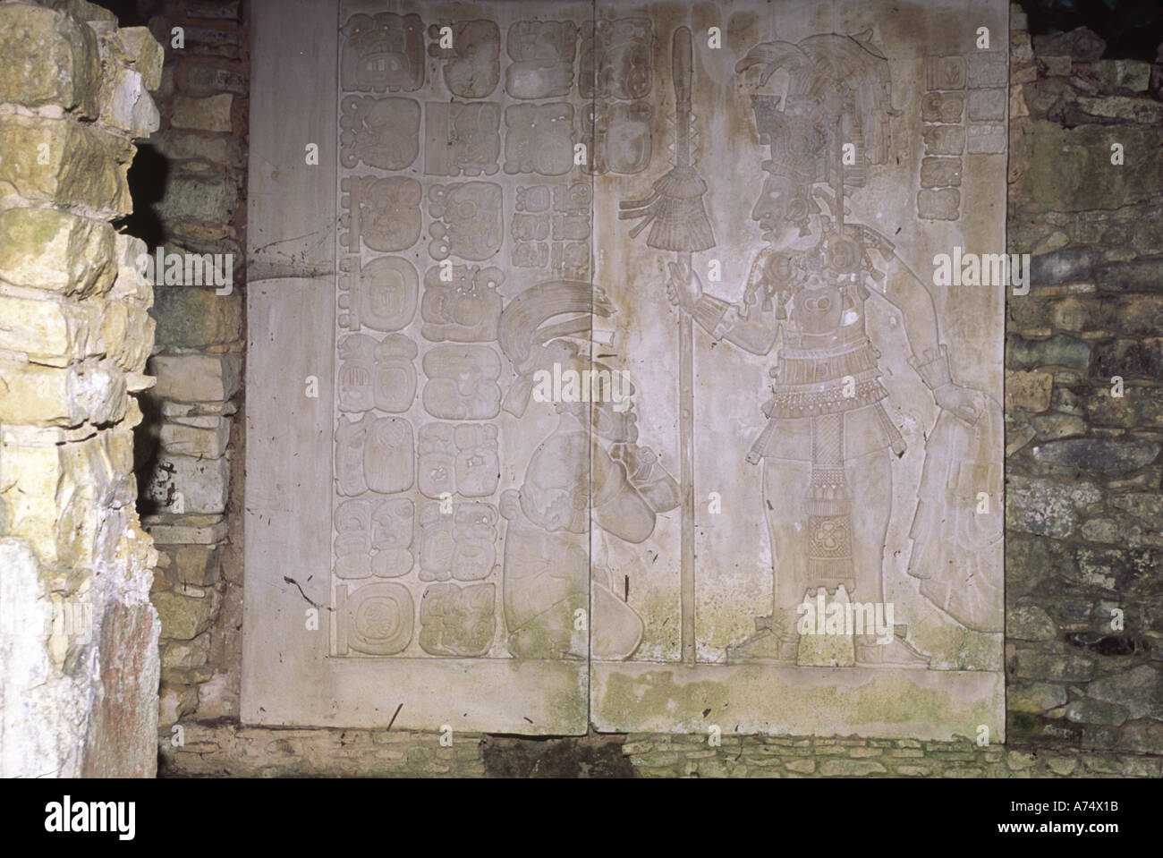 Mexico, Chiapas, Palenque. Mayan stucco relief in the Palace; Palenque ...