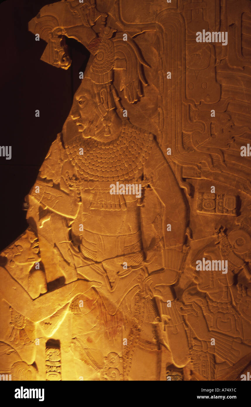 Mexico, Chiapas, Palenque. Mayan stucco relief; Palenque Ruins Museum ...