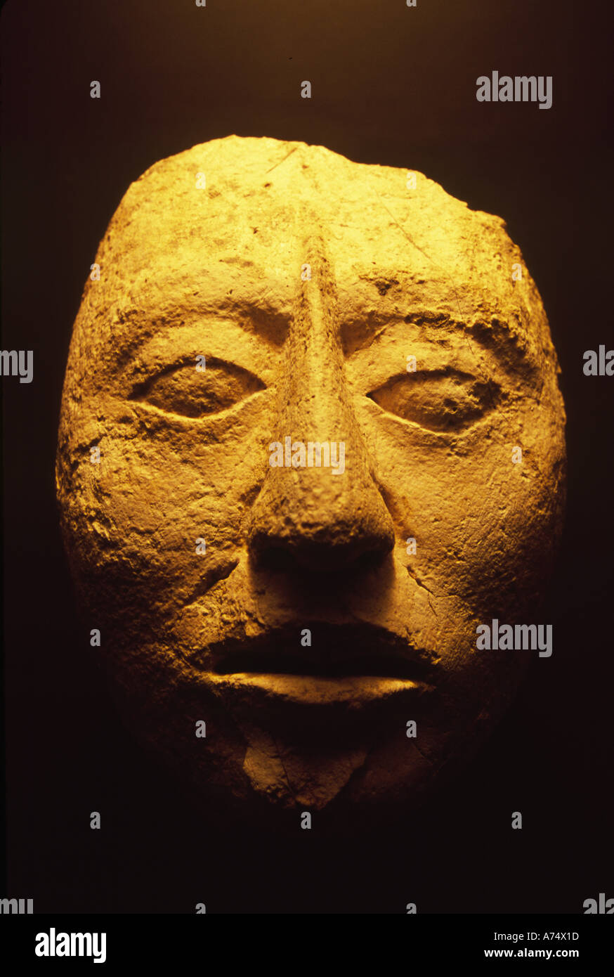 Mexico, Chiapas, Palenque. Mayan plaster mask; Palenque Ruins Museum ...