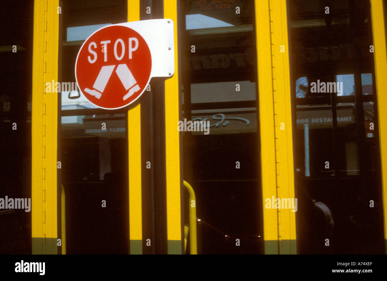 Stop sign for cars on a tram door in Acland St St Kilda Melbourne ...