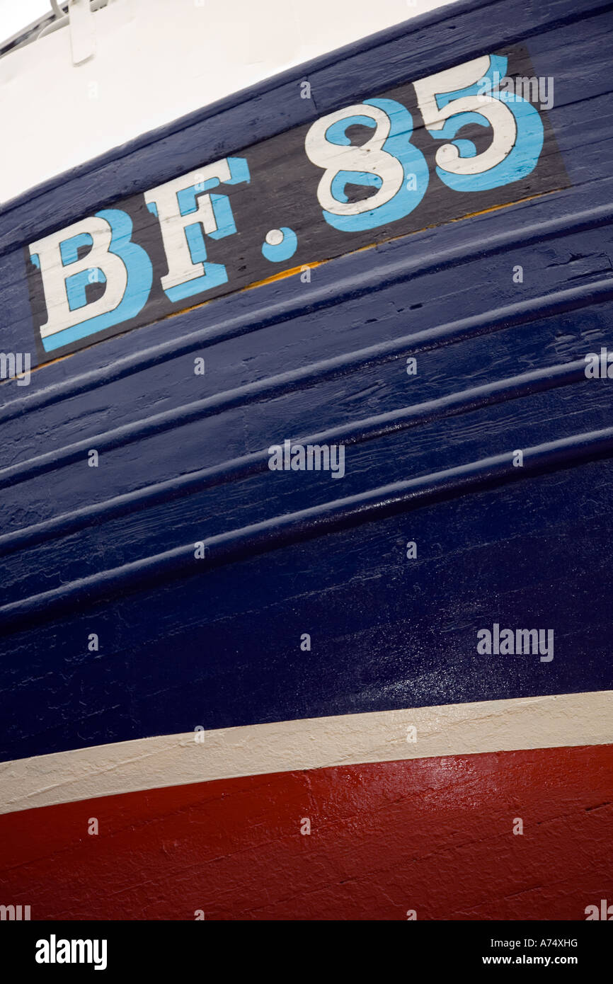 Bow of Banff registered BF.85 licensed fishing vessel, newly painted at ...
