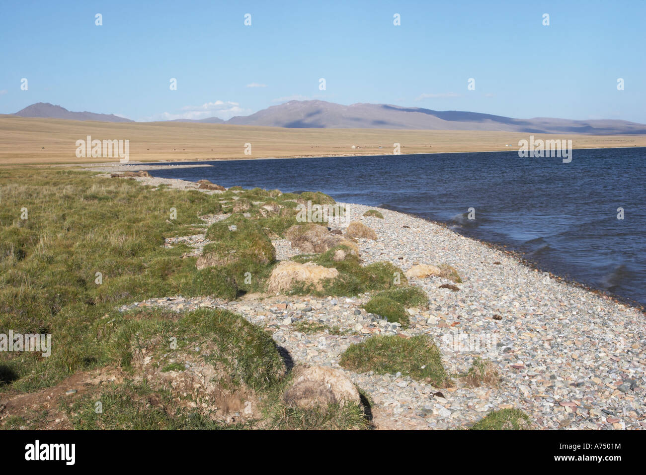 Shore Of Lake Song Kol Stock Photo - Alamy