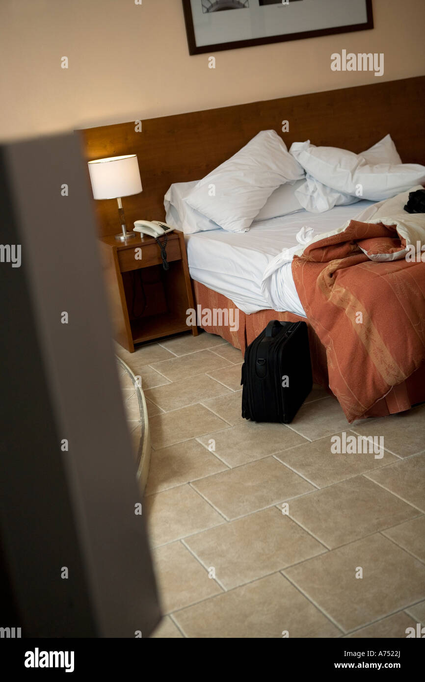 Empty, lived-in hotel room Stock Photo - Alamy