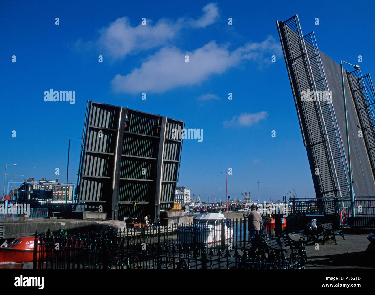 Raised Bascule road bridge Lowestoft Suffolk England Stock Photo - Alamy