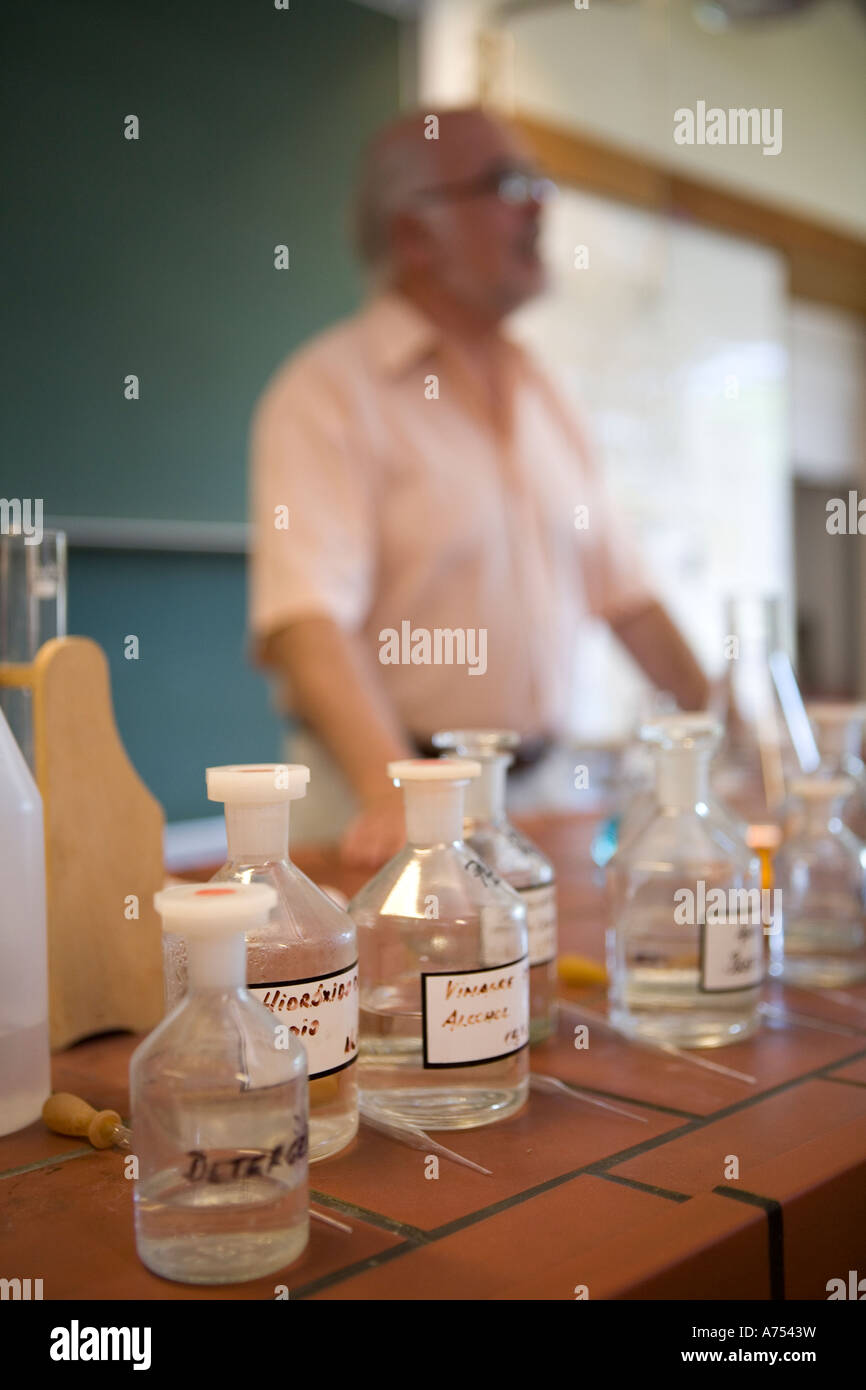 Jars of chemicals in science class Stock Photo - Alamy