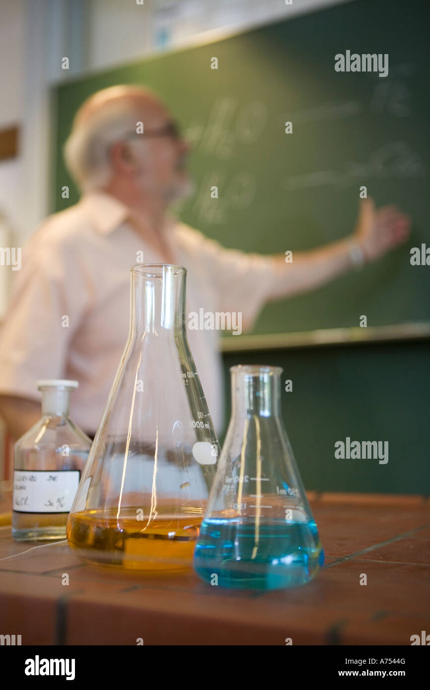 Jars of chemicals in science class Stock Photo - Alamy