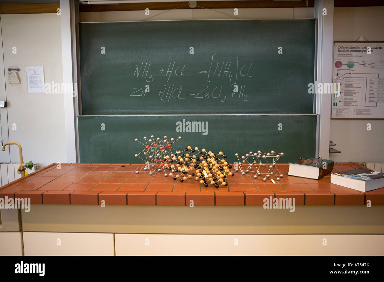 Molecular diagrams on desk in science class Stock Photo - Alamy