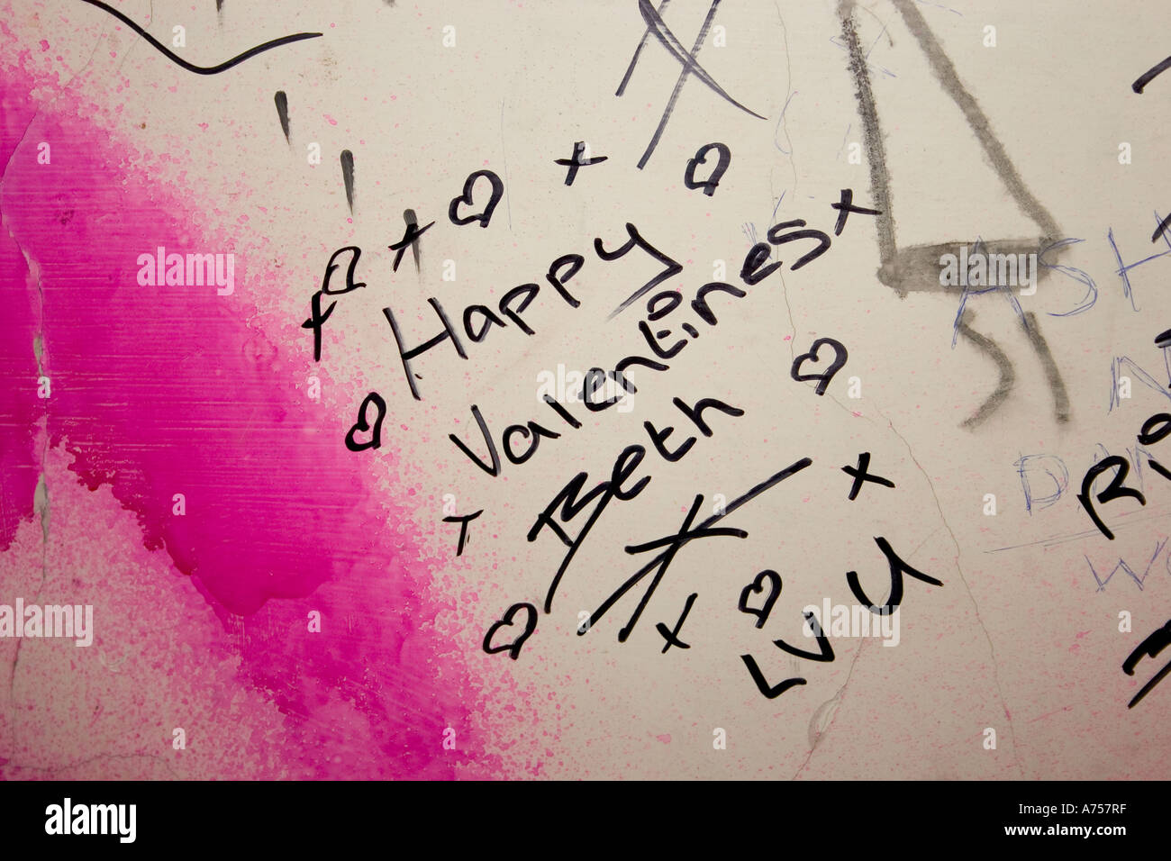 The graffiti of Happy Valentines Beth X LVU Stock Photo - Alamy