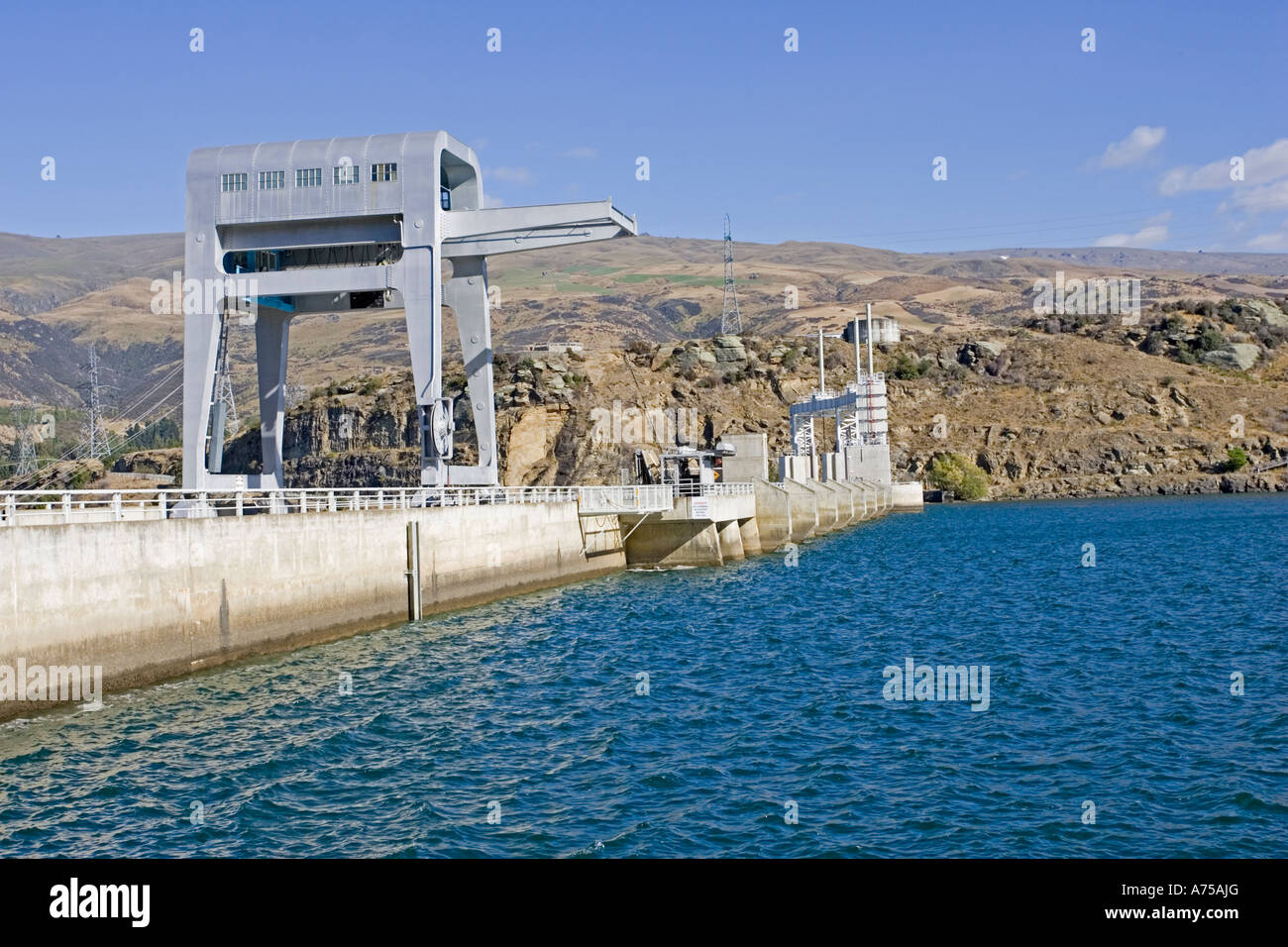 View of Roxburgh Dam the earliest hydroelectric dam Clutha River South ...