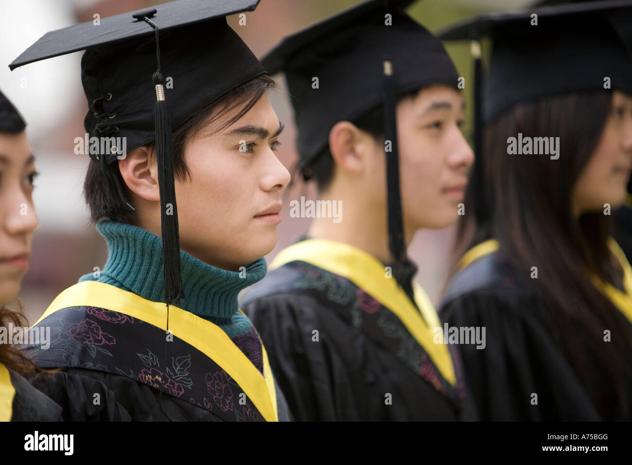 Row of students in graduation robes Stock Photo - Alamy