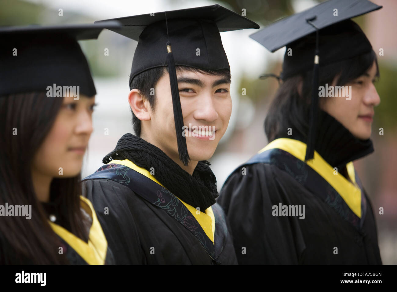 Male student in graduation robes Stock Photo - Alamy