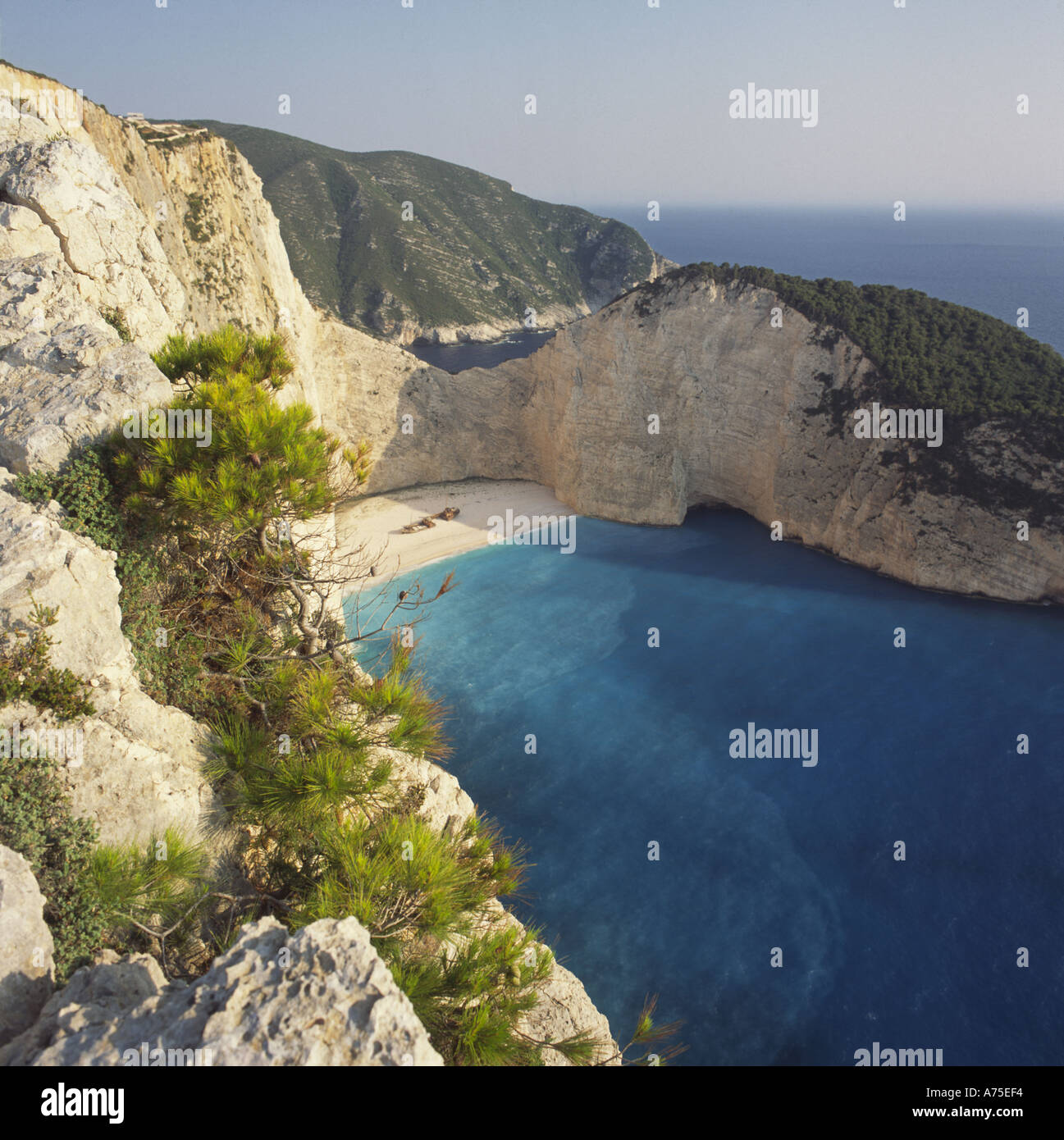 View from cliff top spectacular and deserted Shipwreck Bay and cove ...