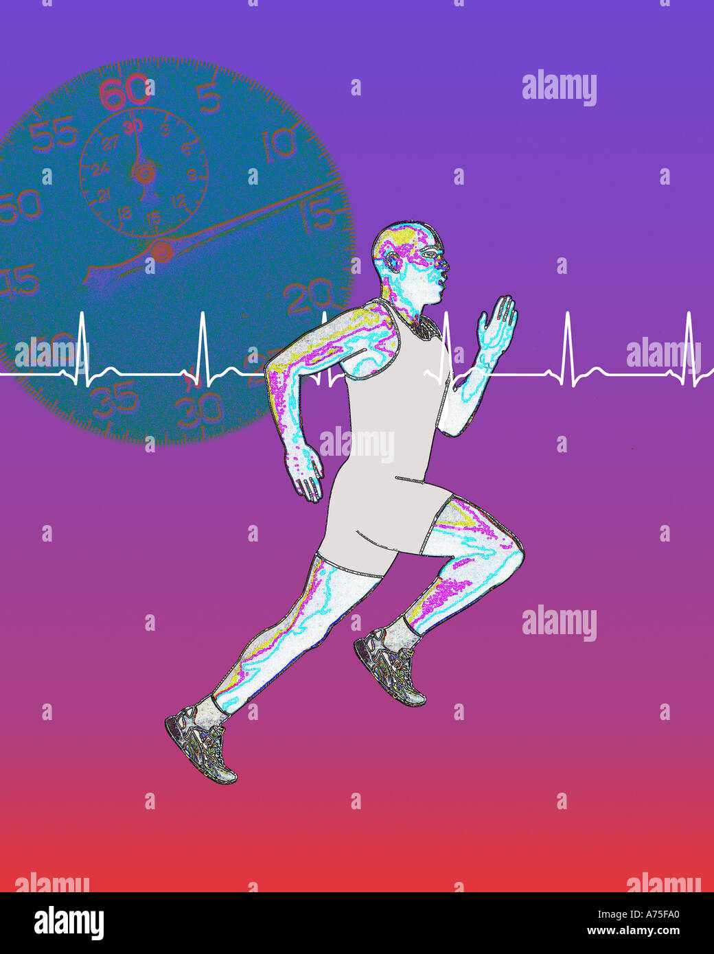 Runner against the clock with heart-beat Stock Photo - Alamy