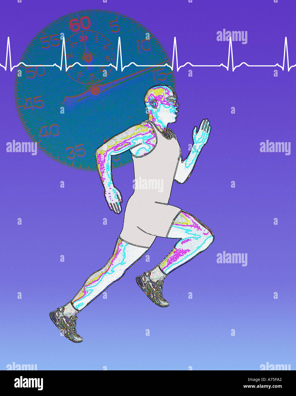 Runner against the clock with heart beat Stock Photo - Alamy