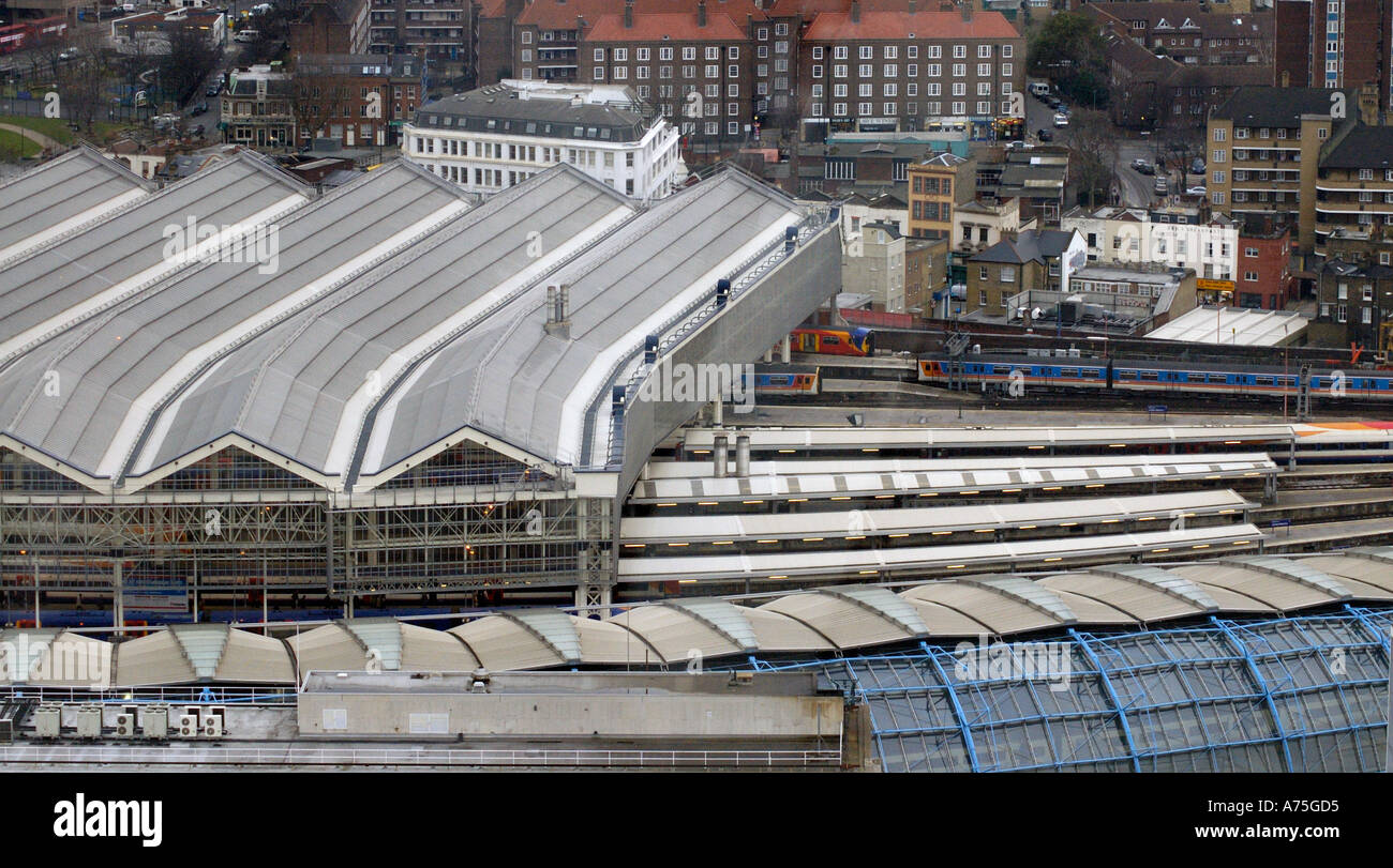 Black White aerial view of Waterloo station from London Eye Stock Photo ...