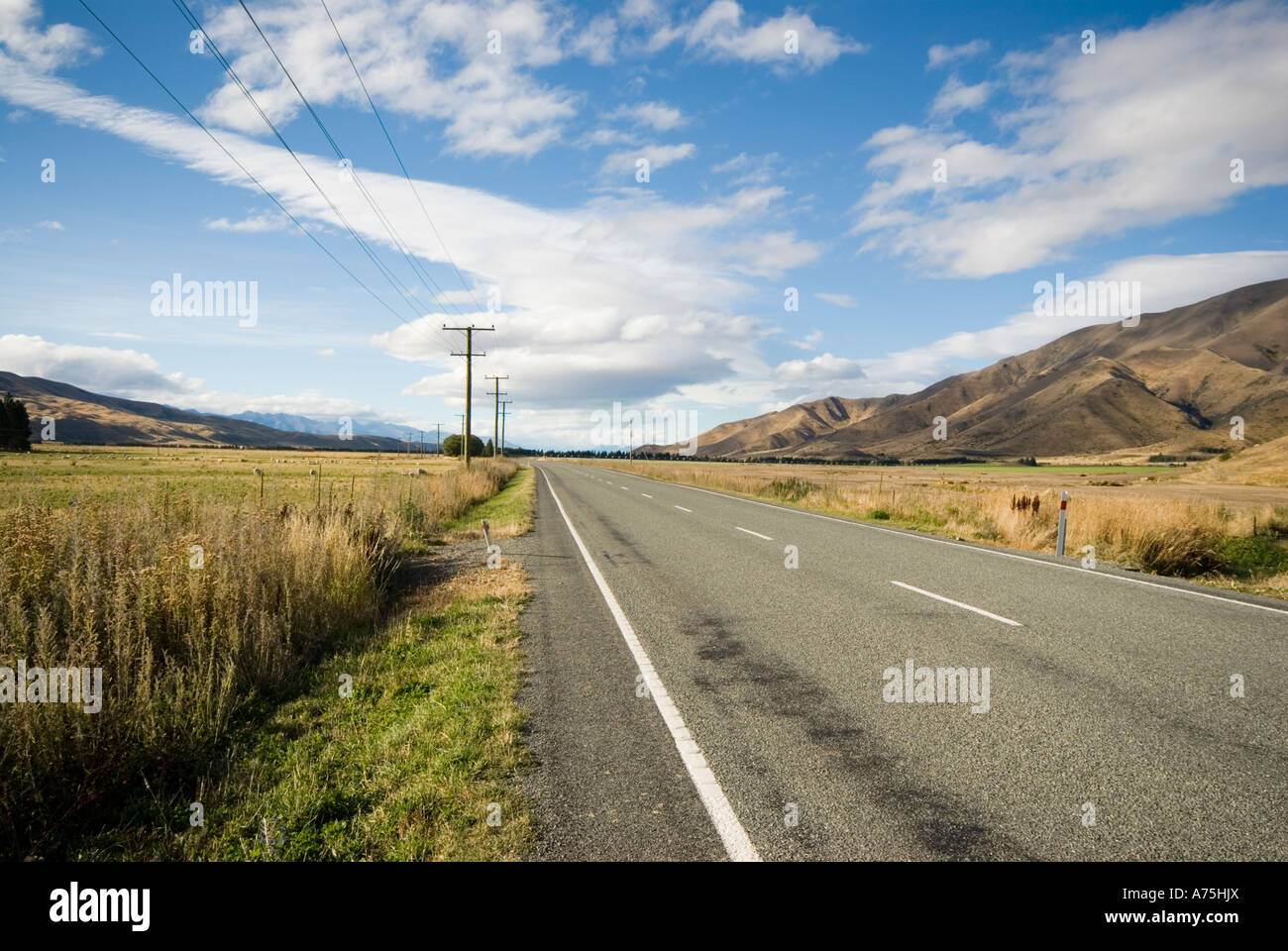 State Highway 8 running through the MacKenzie Basin between Omarama and ...