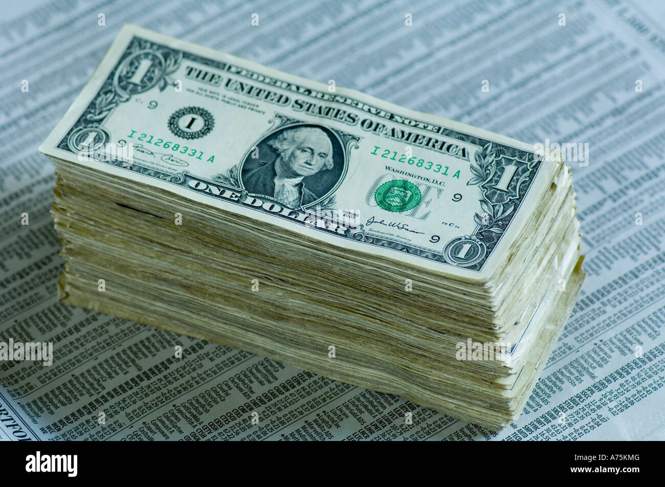 money dollars on financial pages Stock Photo - Alamy