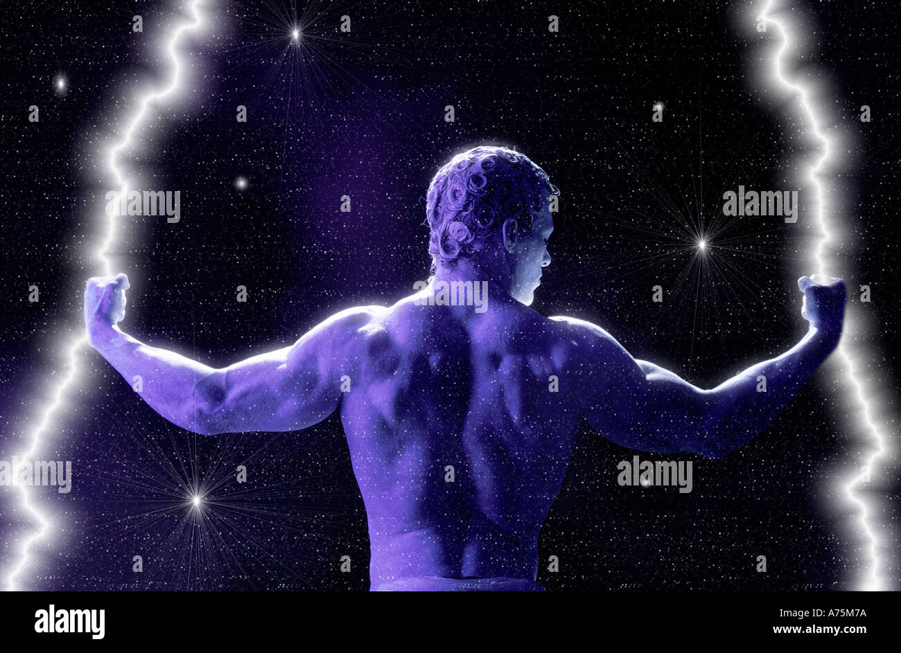Muscle Man with Lightning Bolts Stock Photo - Alamy