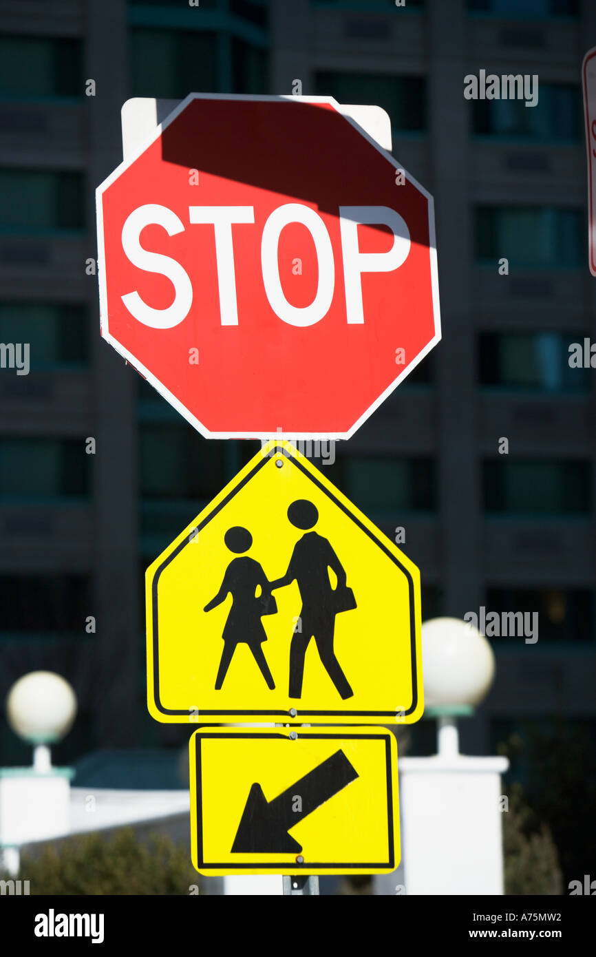 STOP SIGN, PEDESTRIAN SIGN Stock Photo - Alamy