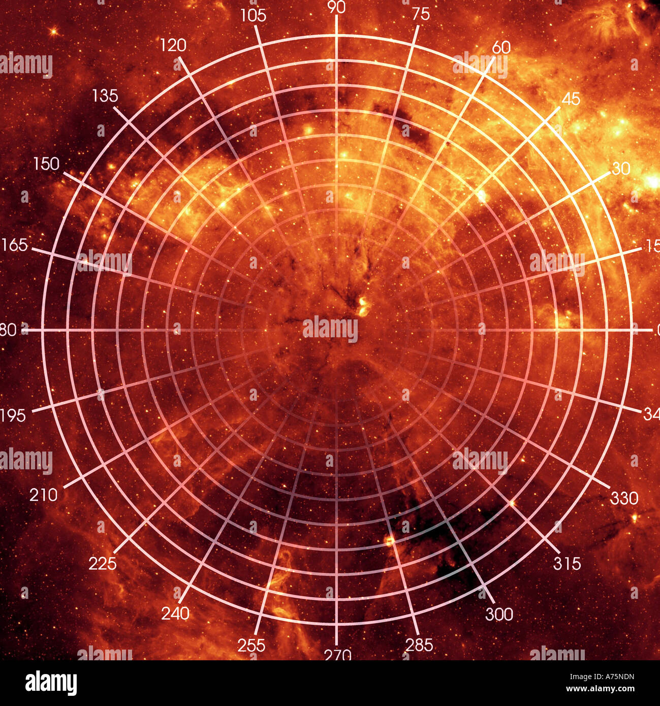 a circular round planet grid net positioned over a stars scape showing ...