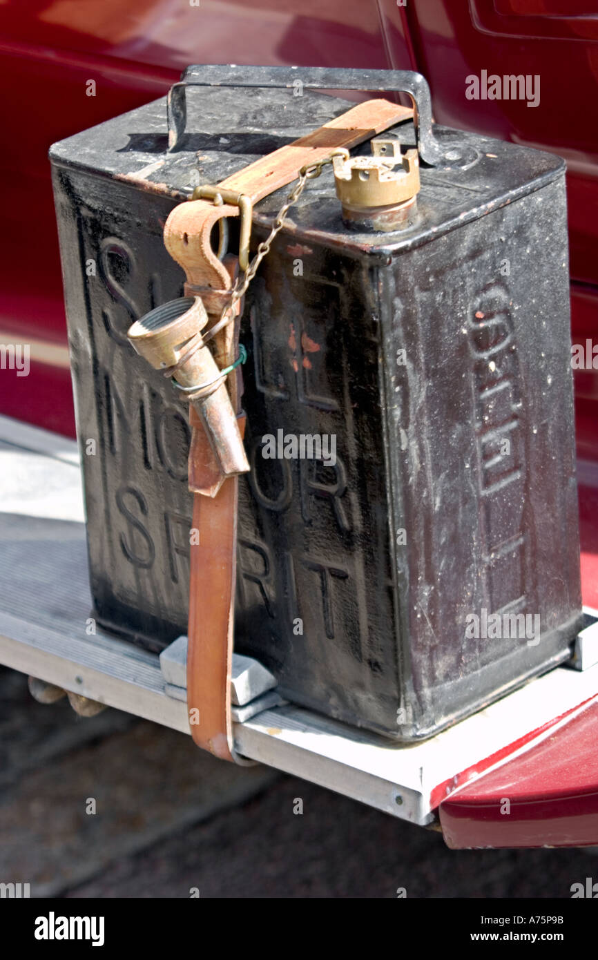 Petrol spirit container for old car Stock Photo - Alamy