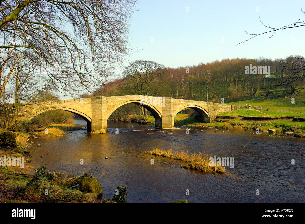 Barden Bridge over the River Wharfe in the Yorkshire Dales, England ...