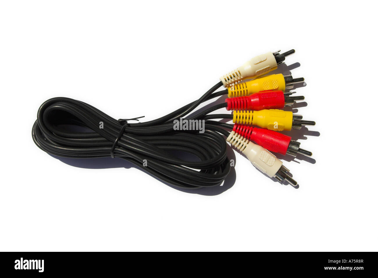 Four coloured phono plug leads Stock Photo - Alamy