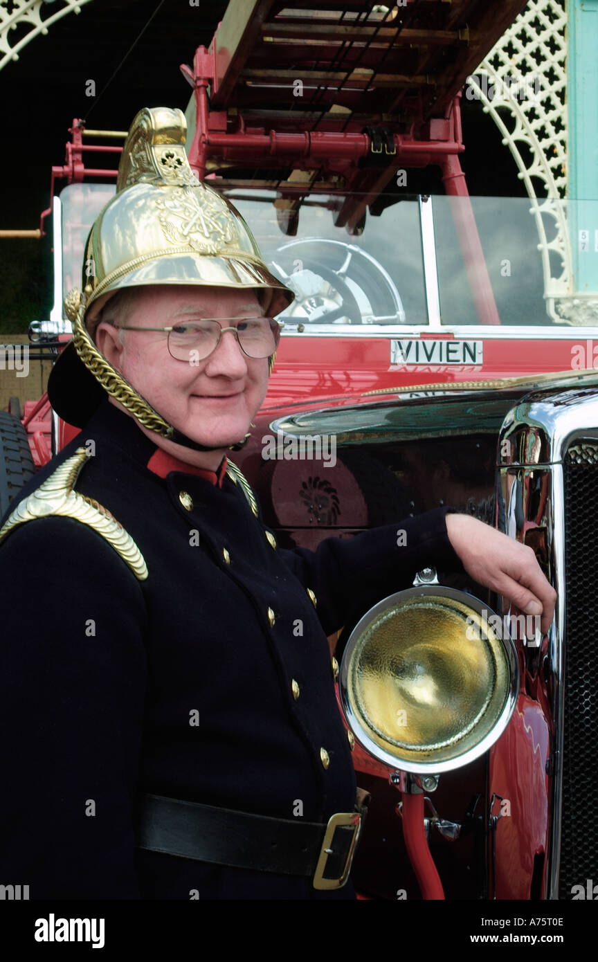 Old fire engine and fireman at London to Brighton Commercial Vehicle ...