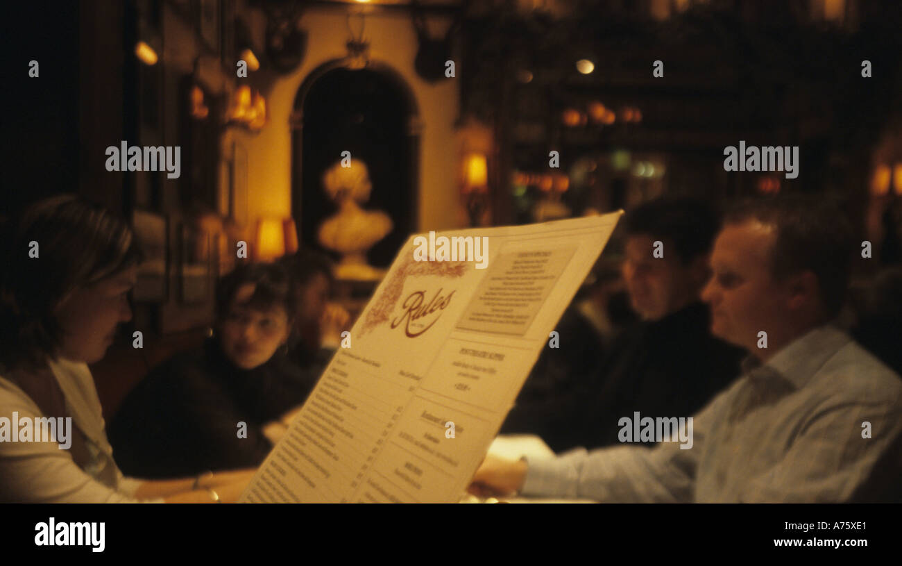 Menu and diners Rules restaurant maiden lane covent garden london UK eu ...