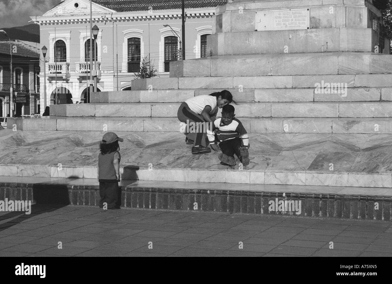 Children playing on the main plaza Parque Maldonado in Riobamba in ...