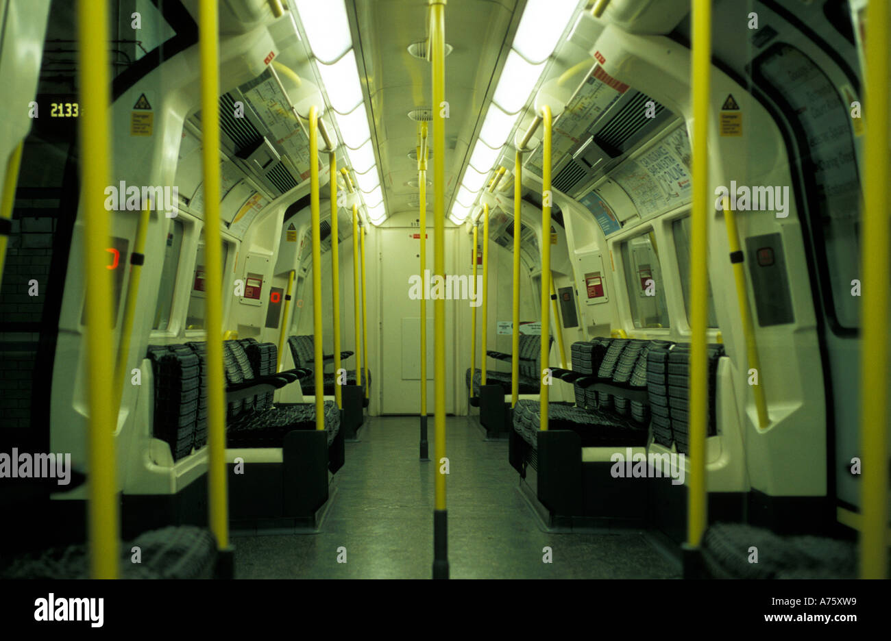 Inside of an empty underground train Stock Photo - Alamy