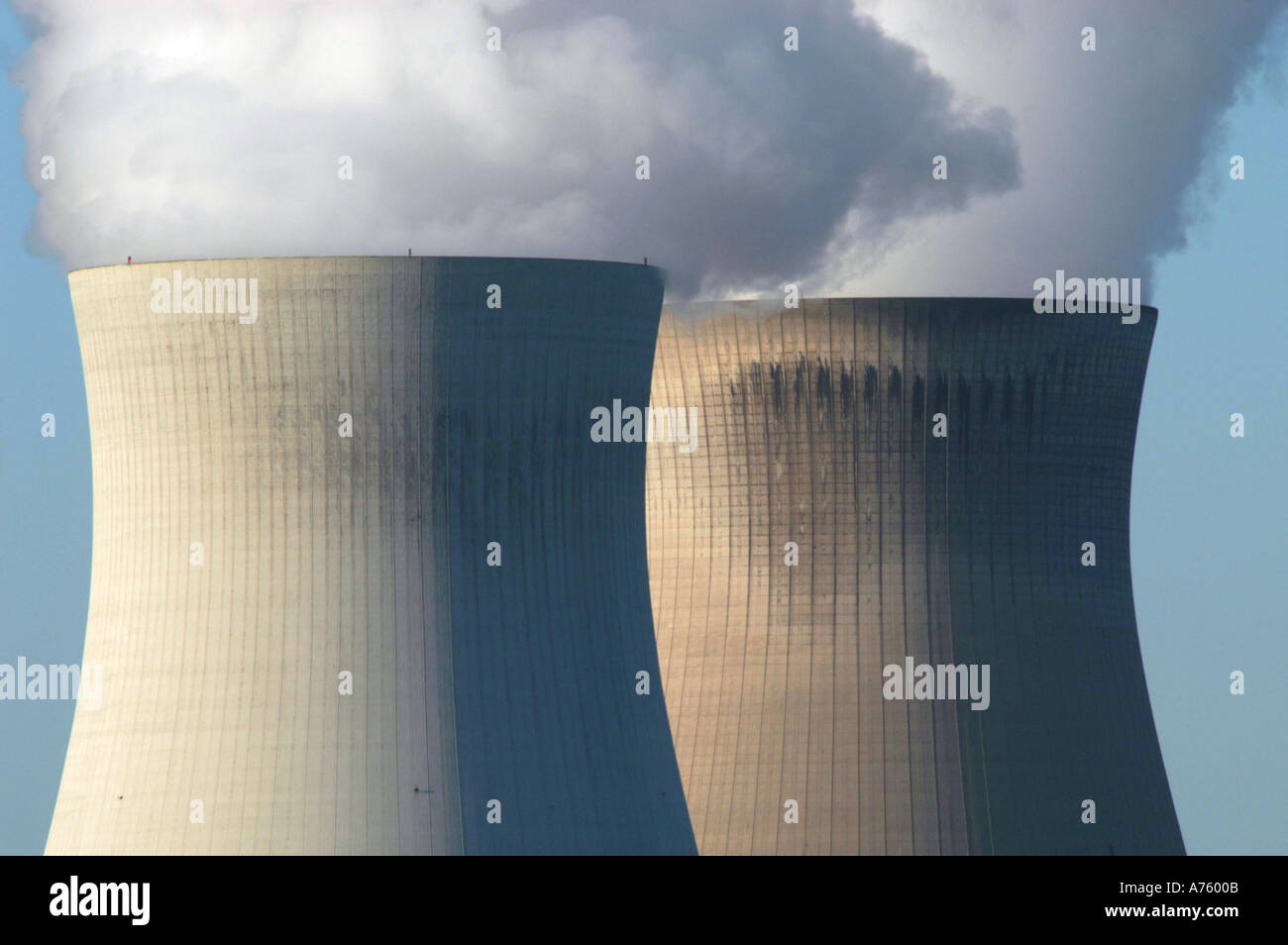 Cooling towers of the nuclear power plant of Doel, Antwerp Stock Photo ...