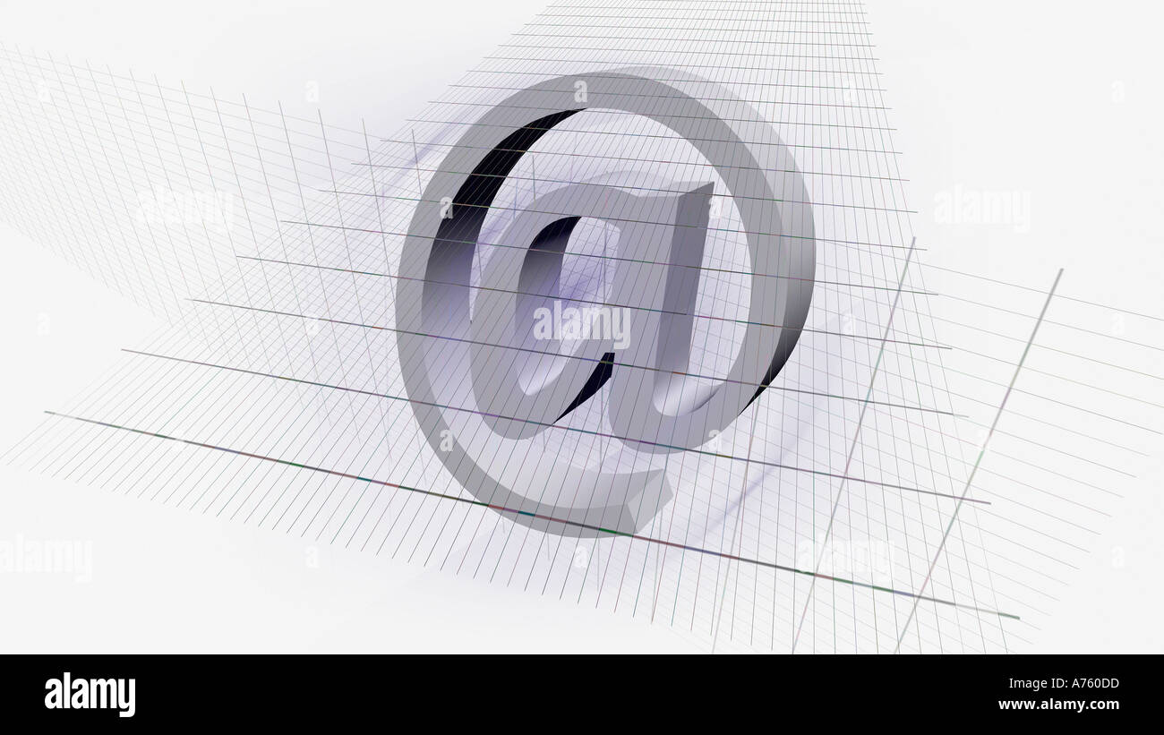 3D At symbol on white grid background Stock Photo - Alamy