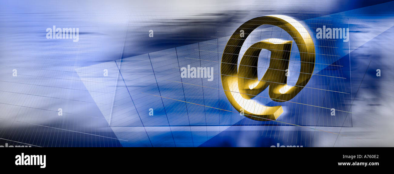 3D At symbol on motion sky and grid panoramic background Stock Photo ...