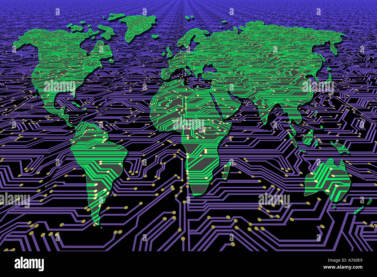 World Map as circuit board Stock Photo - Alamy