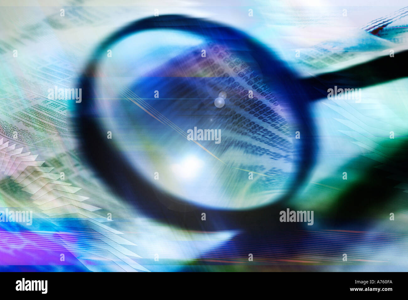 Loupe magnifying glass on stock quotes Stock Photo - Alamy