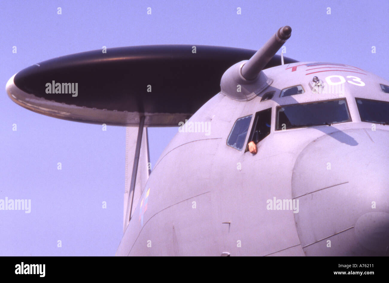 AWAC aeroplane with pilots hand resting outside cockpit window Stock ...