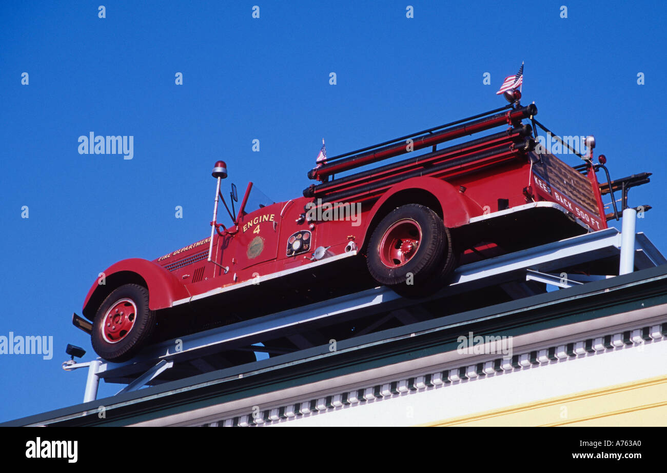 Old Red Fire Engine on Roof of Restaurant Newport Rhode Island Stock ...