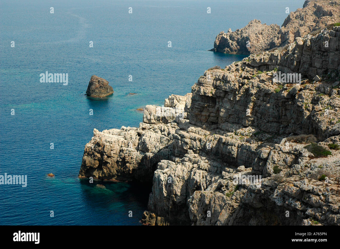 Punta des Frare Bernat seen from Cala Morell MENORCA Balearic Islands ...